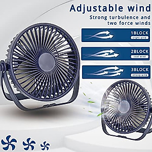 LIEWET Desk Fan,Battery Operated Fan,Portable Table Fan,6-Inch Foldable Travel Fan,2000mAh Desktop Fan,Three Wind Speeds, Extremely Quiet,360°Air Supply Hanging Fan Blue