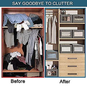 CSKB 4 pcs Closet Storage Bins, Large Fabric Storage Box, Visible Storage Baskets for Closet with PP Board, Foldable Storage Baskets for Organizing Clothing, Jeans, Toys (Medium & Large)