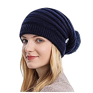 White Womens Winter Knitted Beanie Hat with Plush Ball Warm Knit Cap Beanie for Women Fedora Hat Beanies Y2k Balaclava Women Fall Winter Cap for Men