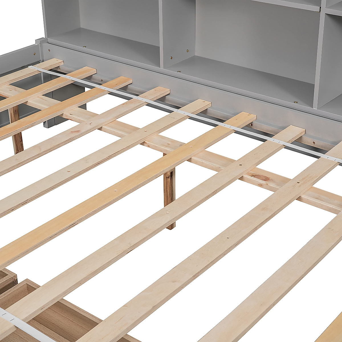 Harper & Bright Designs Full Captains Bed with Bookcase and Two Drawers, Wooden Full Size Daybed Frame with Storage,Space Saving Full Bed Frame for Girls Boys (Grey,Full)