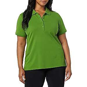 Amazon Essentials Women's Short-Sleeve Polo Shirt (Available in Plus Size), Light Olive, Large