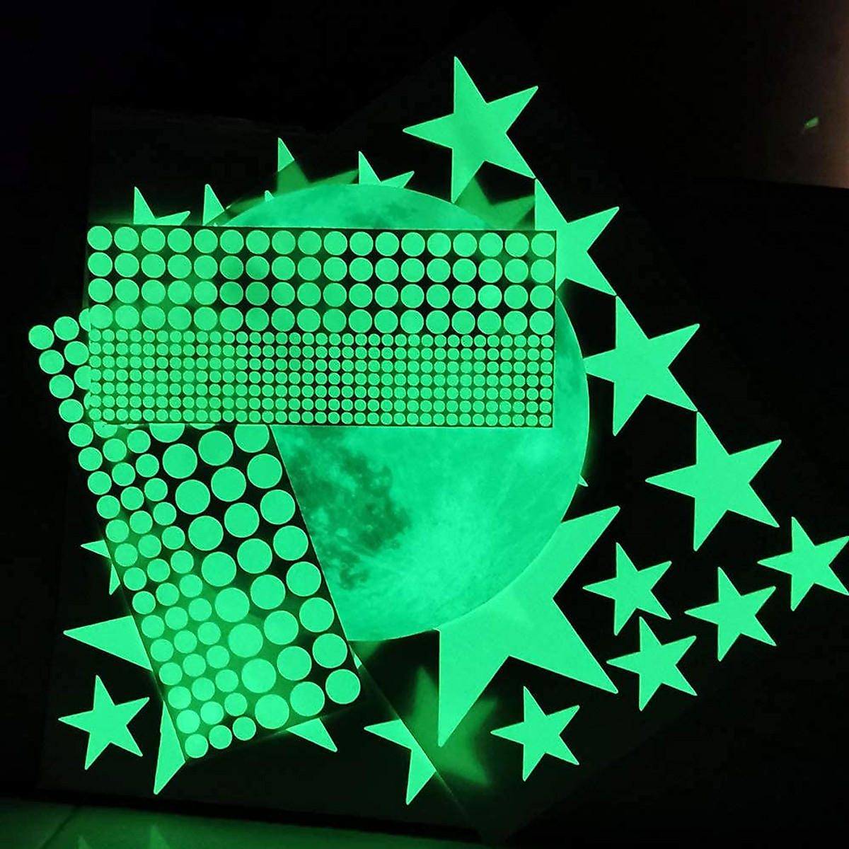 Baybuy Glow in The Dark Stars for Ceiling, 3D Glow Stars Wall Stickers, 1093pcs, Green, Starry Night Style, PVC Material, Reusable, Indoor Use, Perfect for Kids Bedroom and Gift