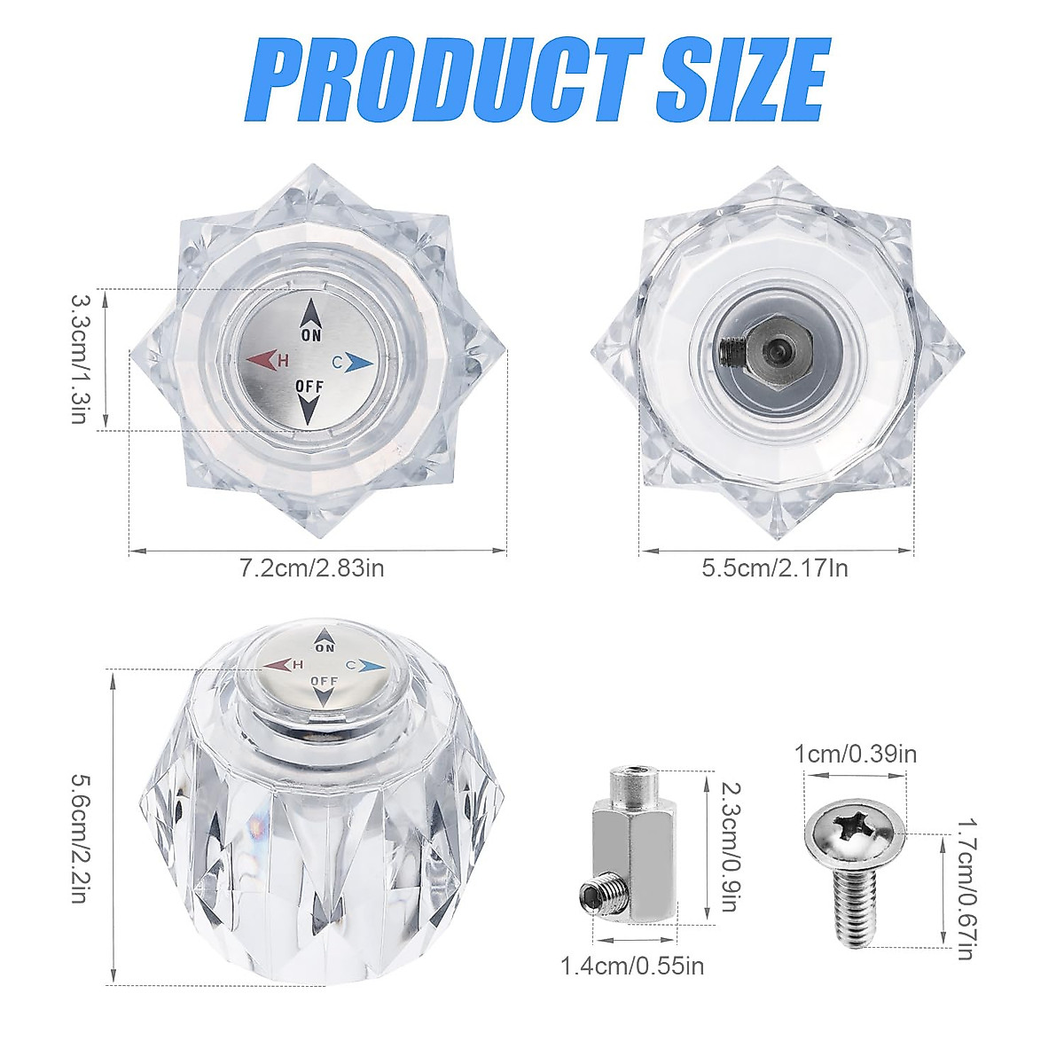 Shower Knob Replacement, Clear Hot and Cold Bathtub Faucet Handles with Button Bathroom Faucet Knobs Replacement Compatible with Delta Foundation/Peerless Classic