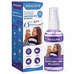 WEALLIN Cats Calming Spray (60 ML), Natural Calming Solution for Cats-Cat Facial Pheromone, Reduce Stress, Anxiety, Scratching, Hiding, Suit for Home, Travel, Vet Visits, Protect Furniture, Floors
