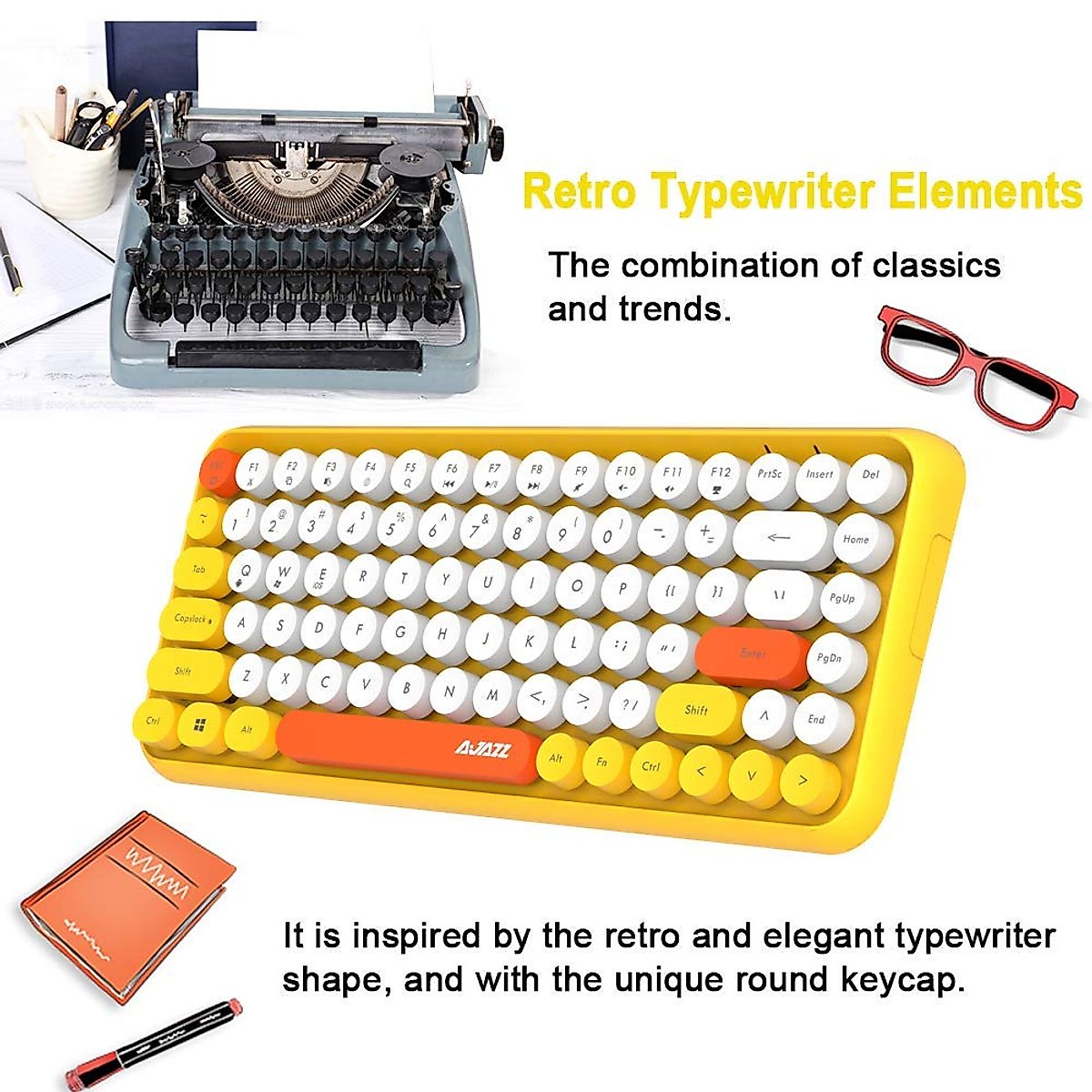 FELICON Wireless Bluetooth Keyboard Mini Portable 84-Key Keyboard Compatible with Android, Windows, PC, Tablet-Dark, Perfer for Home and Office Keyboards