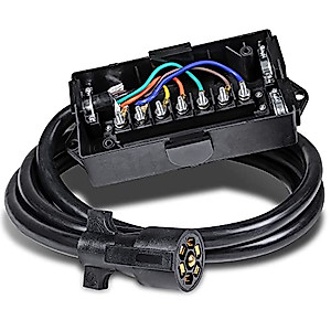 True Mods 8ft 7-Way Trailer Plug Wiring Harness w/ 7 Gang Trailer Junction Box [7-Pin Trailer Cord Wire Cable] [Waterproof] 7 Prong Trailer Wire/Cable Connection Box