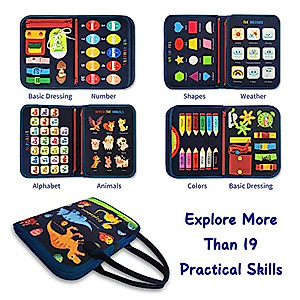 LearnToy Busy Board - Dinosaur Montessori Toys for 3 4 5 Year Old - Sensory Toys for Autistic Children - Toddler Travel Toys - Busy Book for Toddlers Activities as Boys Girls Gift