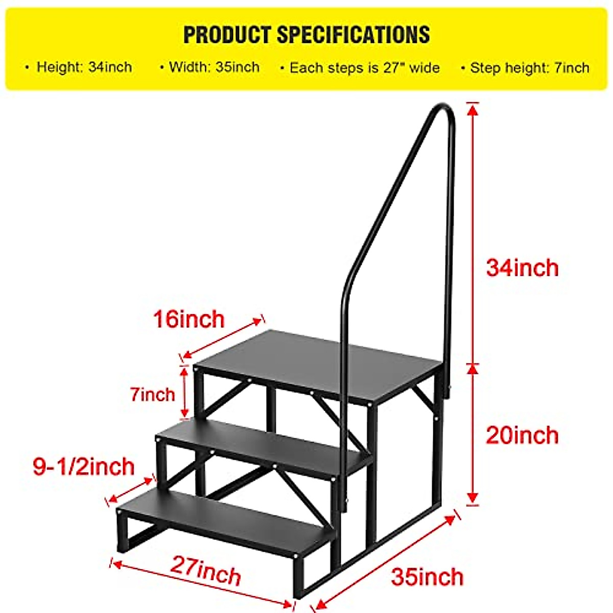 2 Step Stairs 5th Wheel Stair Hot Tub Steps Outdoor RV Alloy Steel Step Ladder Support Economy Stair Riser Quick Eases Boarding and Exitingfor RVs and Travel Camper Trailers Non Slip Assist Handrail