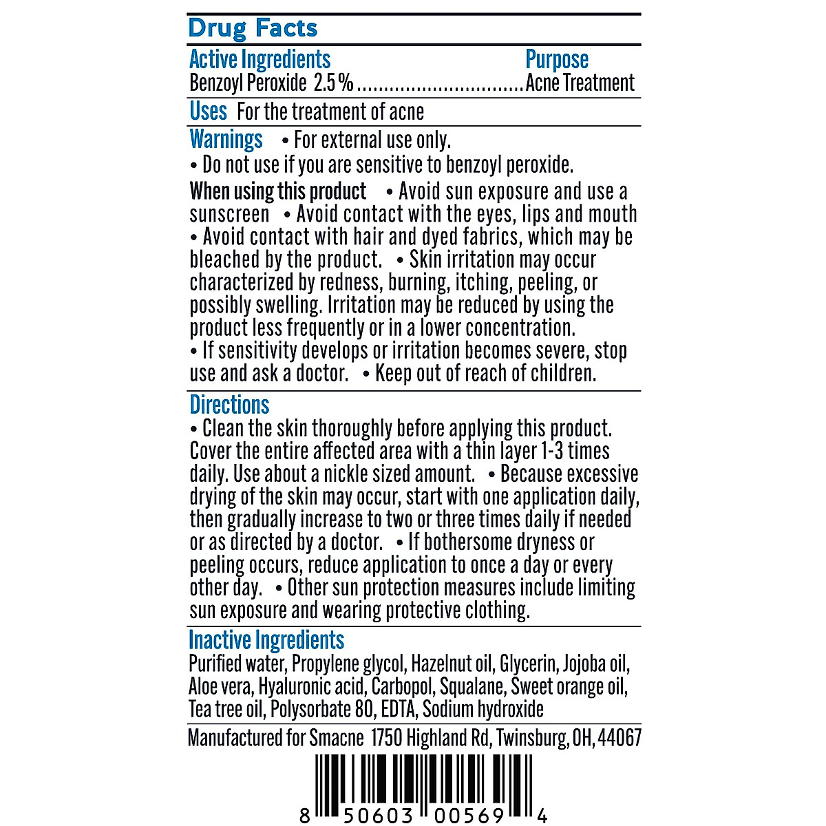 SMACNE Acne Treatment 30 Day Kit Starter Size With Tea Tree Oil, Benzoyl Peroxide, Jojoba Oil, Aloe Vera, Salicylic Acid, Glycolic Acid, Hyaluronic Acid, Cystic Acne Treatment