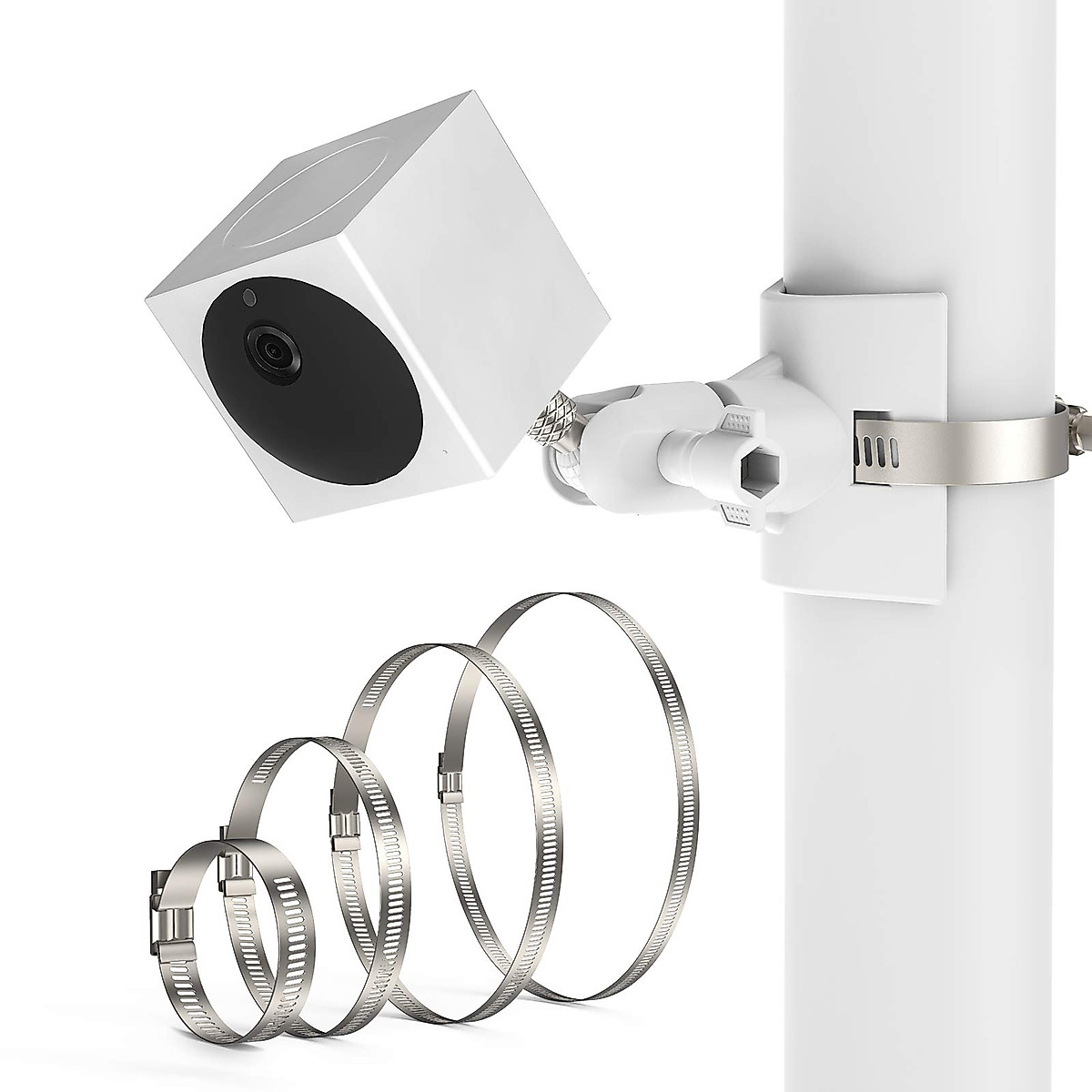 Holaca Pole Mounting Bracket for Wyze Cam Outdoor/V3/V3 Pro/V4,Adjustable Wall Mount for Wyze Camera Home Camera System,Applicable Pipe Diameter Size 1.18-7.87 inch (30mm-200mm) White