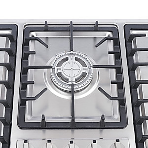 5 Burners Gas Stove Top, 34 inches Gas Cooktop, Stainless Steel Cooktop Cast Iron Grates Gas Stovetop with Thermocouple Protection and Easy to Clean