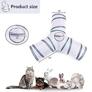 Alicedreamsky Cat Tunnel, Collapsible Tube with 1 Play Ball Kitty Toys, 3 Ways Cat Tunnels for Indoor Cats, Puppy, Kitty, Kitten, Rabbit (White and Gray)