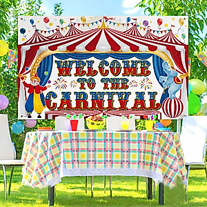 Large Circus Carnival Backdrop Welcome to the Carnival Banner Backdrop Photo Background for Carnival Circus Theme Party Decorations Kids Birthday Party Supplies Photo Booth Props, 71 x 43 Inch