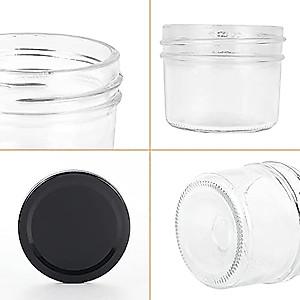 EkkoVla 40 Pack 4 oz Glass Jars with Black Lids, Regular Mouth Mini Mason Jar, Canning Jars for Baby Food, Honey, Jam, Jelly, Wedding Favor, Shower Favor, Body Butters, Spice