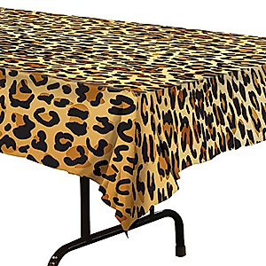 Beistle Plastic Disposable Rectangular Leopard Print Table Cover Jungle Animal Safari Theme Tablecloth, 54" x 108", black/Orange/Yellow