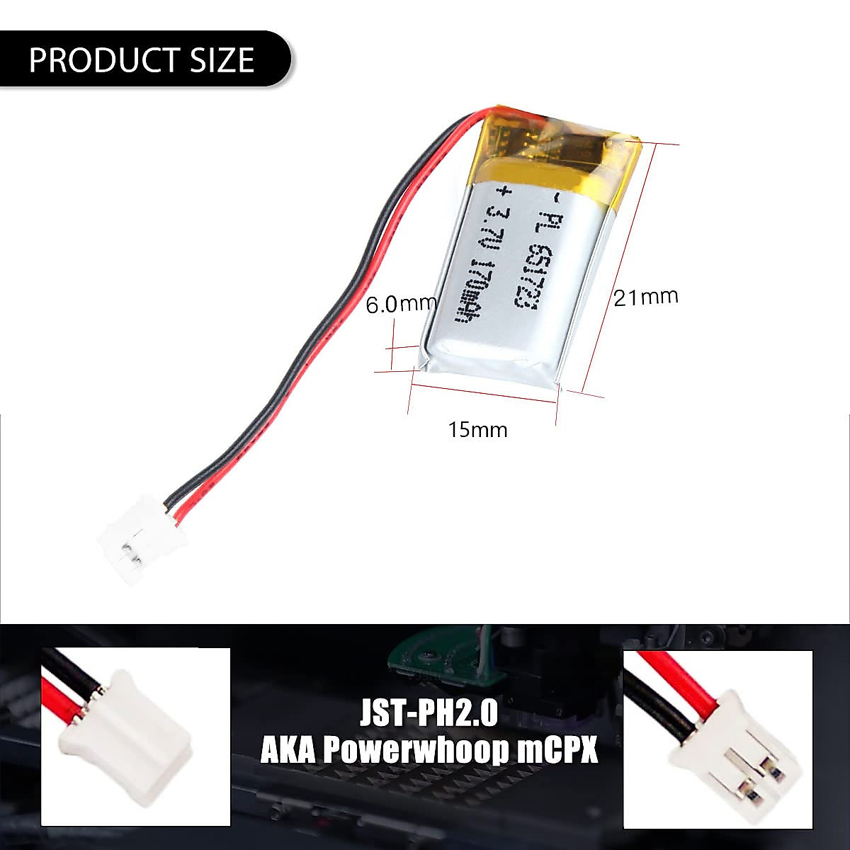 YDL 3.7V 170mAh 651525 Lipo Battery Rechargeable Lithium Polymer ion Battery Pack with PH2.0mm JST Connector