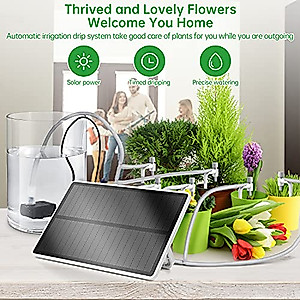 Solar Power Rechargeable Drip Irrigation Kit,Automatic Self-watering Plant Watering System with Timer,Easy DIY Vacation Self Watering Device for Indoor&Outdoor Potted Plant(15~270 Days Duration,White) (White)