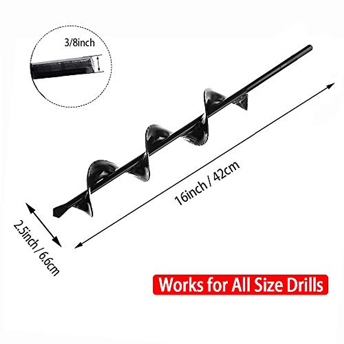 GreatforU Auger Drill Bit, Non-Slip 2.5" x 16" Garden Plant Flower Bulb HEX Shaft Auger, Earth Auger Spiral Bit, Post or Umbrella Hole Digger for 3/8" Hex Drive Drill, Free 3 Gardening Shovel Tools