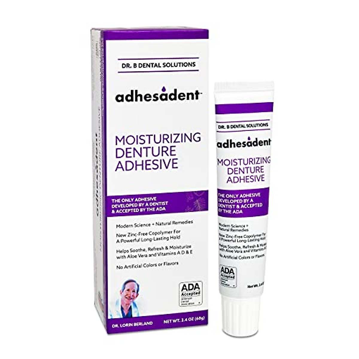Dr. B Dental Solutions, Adhesadent Moisturizing Denture Adhesive, ADA Seal of Acceptance Denture Grip Paste 2.4 oz