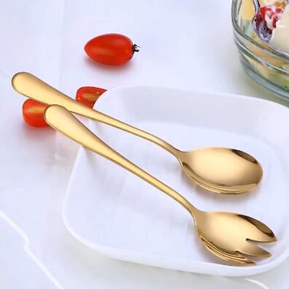 ARFUKA Salad Servers Stainless Steel Salad Serving Set Salad Spoon and Fork Set Kitchen Cooking Utensil Cutlery Gifts Gold, Set of 6