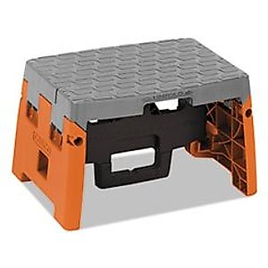 Folding Step Stool, 1-Step, 300 Lb Capacity, 8.5" Working Height, Orange/Gray