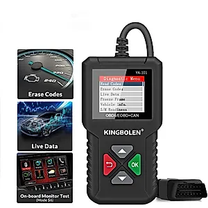 KINGBOLEN OBD2 Scanner,Code Reader Automotive Engine Light Check Scan Tool Checks O2 Sensor and EVAP Systems with Full OBD2 Functions,Supports Mode6 with DTC Lookup, All 10 Modes of obd2. Black