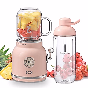 Smoothie Blender, ICX Personal Blender for Shakes and Smoothies, Retro Smoothie Maker Portable Blender with 6 Sharp Blades, 21oz Travel Cup and Lids Pink