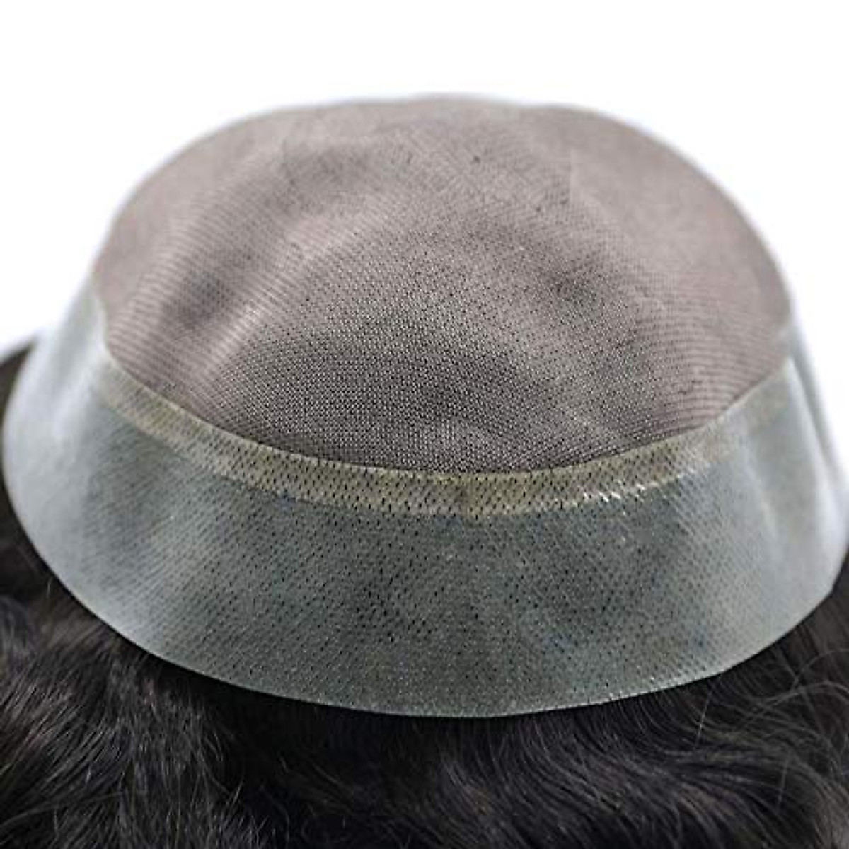 LHC Fine Mono Mens Toupee Natural Hairline Real Remy Human Hair System Clear Poly Skin Around Hairpiece Monofilament Wig (6 * 9, 1B Off Black 120%)