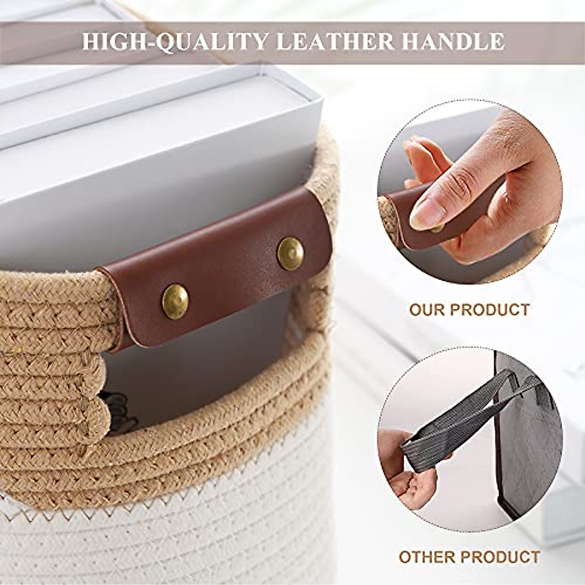 ECDYQXVU 1 Pack Cotton Rope Storage Baskets,15x10x9 in,Collapsible Storage Bins, Decorative Woven Basket Cube Storage Organizer for Nursery, Laundry, Towel, Clothes, Cosmetics, Books(White/Beige)