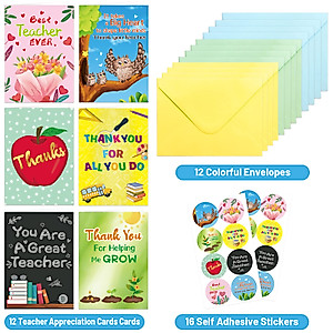 Fancy Land Teacher Thank You Card Appreciation Cards for Preschool Kindergarten Graduation 12Pcs