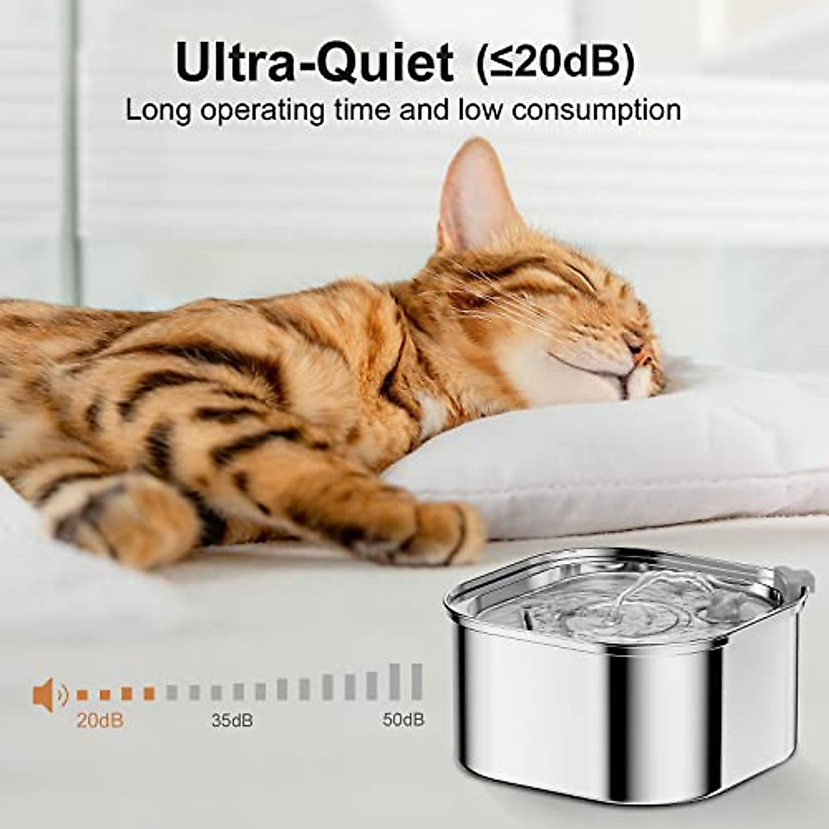 Cepheus Cat Water Fountain, 3.2L/108oz Automatic Stainless Steel Pet Fountain Dog Water Dispenser with Super Quiet Design - Ideal for Cats, Dogs, and Multiple Pets - Dishwasher Safe