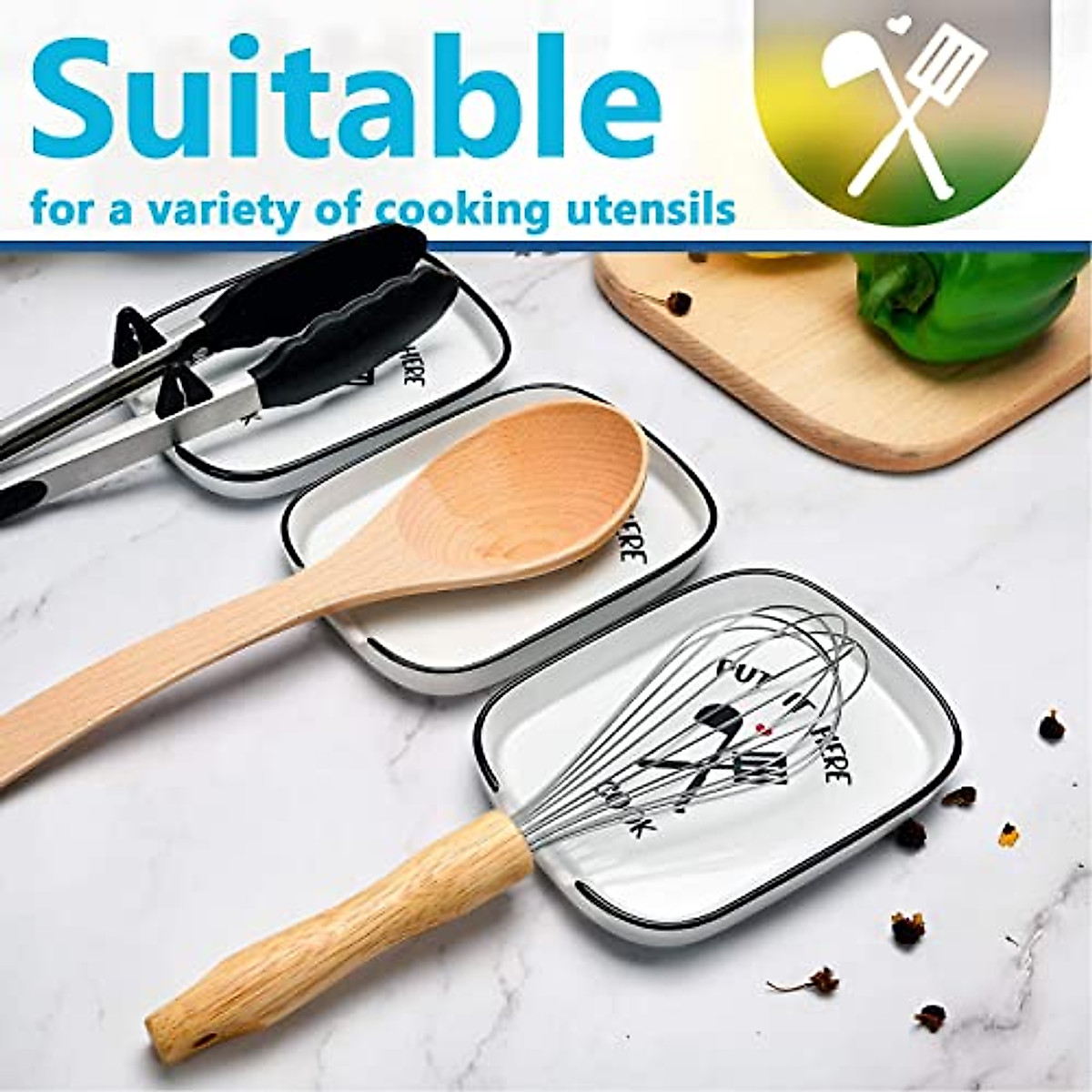 FANGSUN Large Spoon Rest for Stove Top, Ceramic Spoon Holder for Kitchen Counter,Farmhouse White Spoon Rest for Kitchen Decor, Cooking Utensil Rest for Spatula, Ladles, Tong, White-B