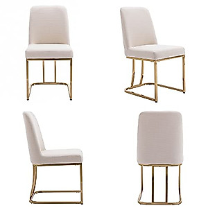HNY Mid Century Modern Dining Room Chairs Set of 2, Linen Upholstered Fabric Chairs for Dining Room, with Golden Finish Metal Frame, Cream, Cream-linen, 17.7D x 23.2W x 34.3H in