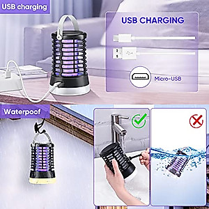 Bug Zapper for Indoor Outdoor,Electric Mosquito Killer Lamp with 3 Light Modes,USB Rechargeable Mosquito Zapper Fly Trap for Home Backyard Patio Camping and Hiking