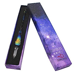 Xiaoyu Glass Dip Pen Vintage Handmade Glass Signature Pen Starry Sky Crystal Dip Sign Pen Gift Calligraphy Pen - E