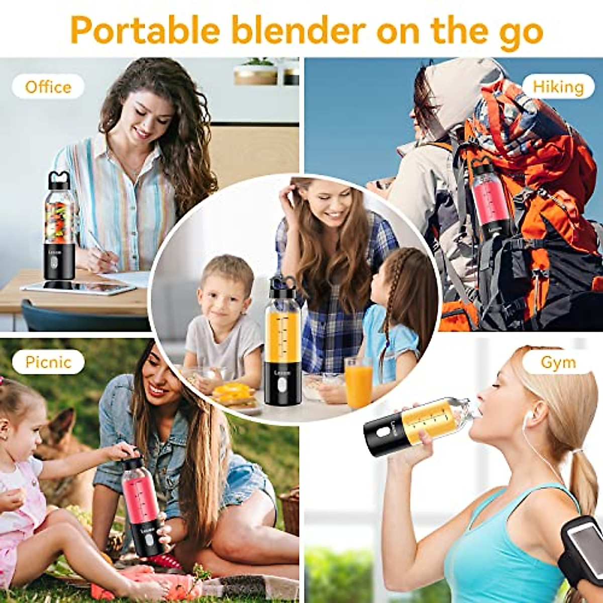 Portable Blender, Blender for Shakes and Smoothies, Personal Blender, USB Rechargeable 14 Oz Mini Blender With for Traveling, Outdoor, Gym, Office(Black)