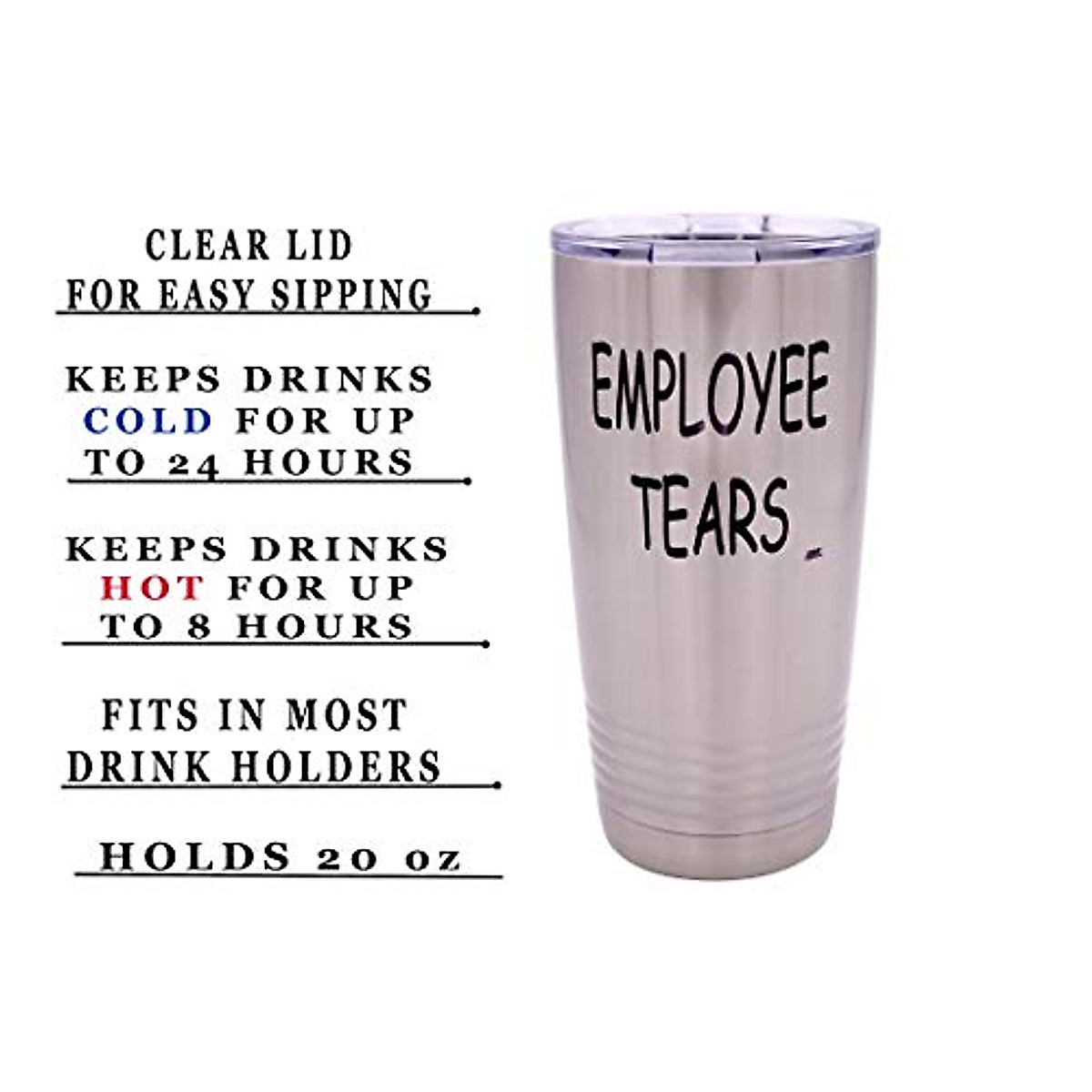 Rogue River Tactical Funny Employee Tears Large 20 Ounce Travel Tumbler Mug Cup w/Lid Sarcastic Work Gift For Boss Manager or Supervisor
