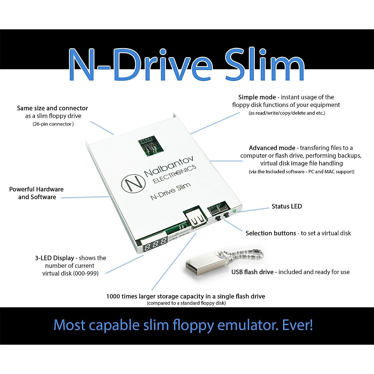 Floppy Disk USB Emulator N-Drive Slim for Yamaha PPC500, PPC500R, PPC500RH