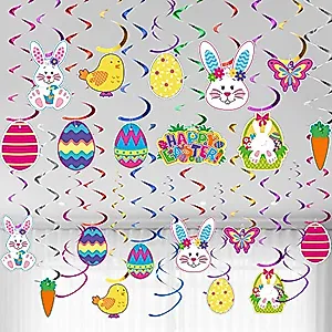 Easter Hanging Swirl Ceiling Decorations Easter Egg Bunny Hanging Swirl Foil Decorations for Home Office School Easter Party Ornaments Favors Supplies 30CT