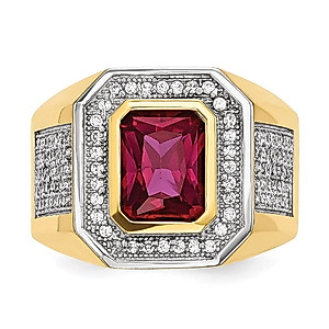 Diamond2Deal 14k Yellow Gold CZ and Emerald-Cut Red CZ Mens Ring