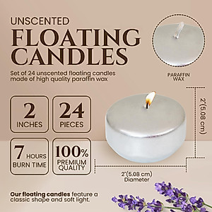Axiom Floating Candles for Centerpieces - 24-Pack, Floating Candle 2 inch Hand-Rolled Paraffin, Cotton Wicks, 4-Hour Clean Burn - Unscented, Dripless Water Candles for Weddings, Parties, Home Decor