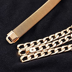 Suyi Skinny Stretch Belt Multilayer Metal Waist Belts Elastic Cinch Waistband for Women 70CM Gold