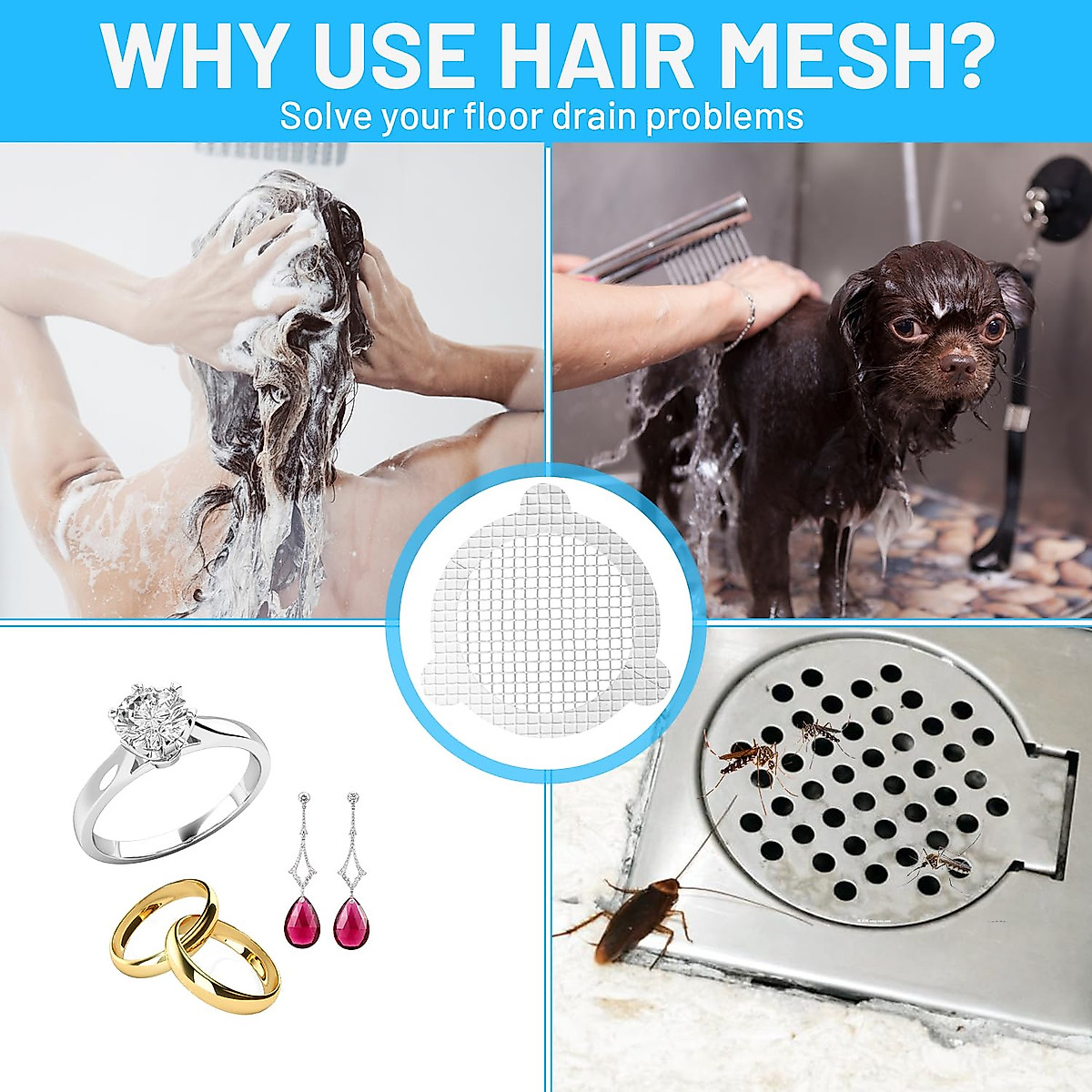 AMAZOPEN Disposable Hair Drain Stickers (25 Packs) 3.94 Inches Round Disposable Hair Catcher & Drain Covers | Round Mesh Disposable Shower Drain Hair Catcher for Bathroom, Bathtub & Kitchen