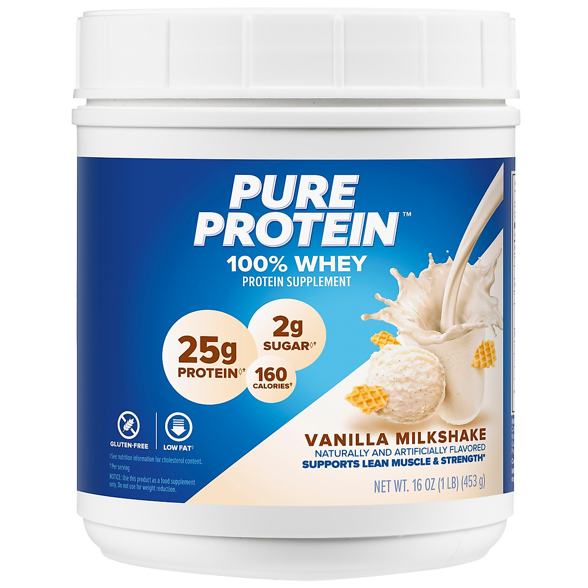 Pure Protein Powder - Whey, High Protein, Low Sugar, Gluten-Free, Vanilla Cream Flavor - 1 lb (Packaging May Vary)