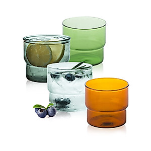 INSETLAN Vintage Glassware Set of 4, Stackable Colored Drinking Glass Cups, Premium Glass Tumbler for Hot & Cold Beverages, Water, Soda, Milk, Juice (4 colors)