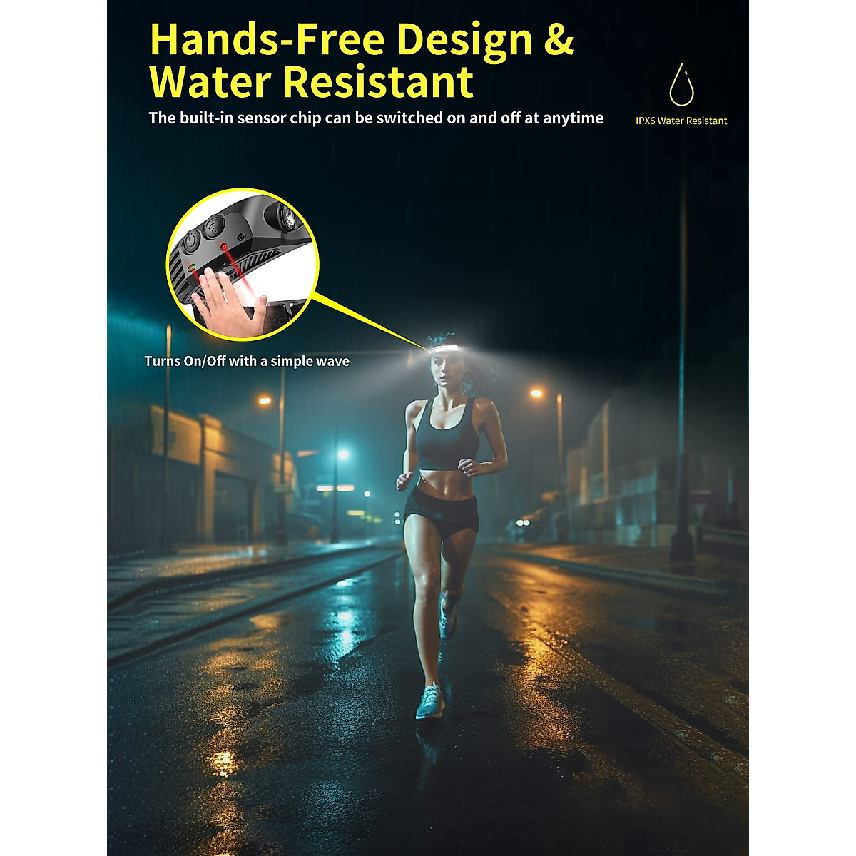 Smiling Shark LED Headlamp, 230°Wide Angle 3*White Light Strips The Brightest Head Lamp Rechargeable with Motion Sensor Waterproof Headlight for Camping Hiking Outdoor, Head-Lamp-LED-Frontale-Light