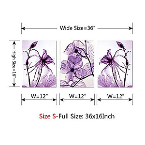 Meigan Art Modern Canvas Wall Art Home Decor Wall Art Painting Purple Flowers Art Wood Inside Framed Ready to Hang (12InchX16InchX3)