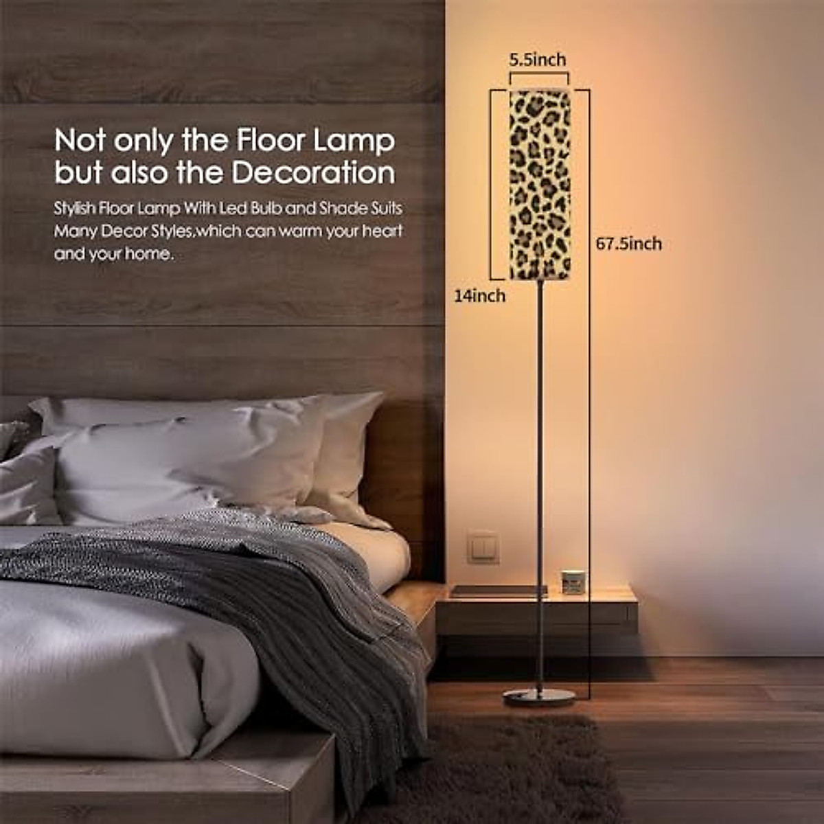 Modern Standing Lamps leopard fabric other hand drawn skin snake skin Minimalist Floor Lamp Rustic Country Metal Pole Lamp with Linen Lampshade for Bedroom Living Room Office Nursery Reading