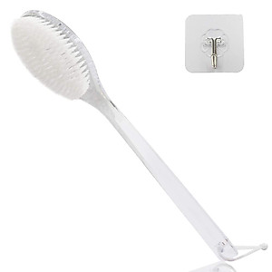 Mczxon Body Brush Dry Brushing Back Scrubber with Curved Plastic Long Handle Clear Bath Shower Brush Dry Skin Exfoliating Cellulite Brush for Men and Women(Transparent Handle)