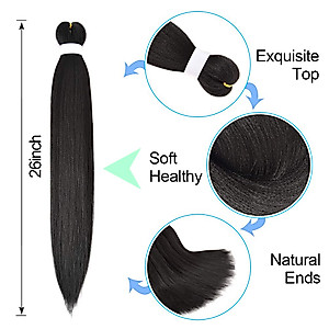 8 Pack Braiding Hair Pre Stretched - 26" 100G/Pack Premium Pre Stretched Braiding Hair Extensions, Professional Itch Free Hot Water Setting Perm Yaki Texture Prestretched Braiding Hair(1B)